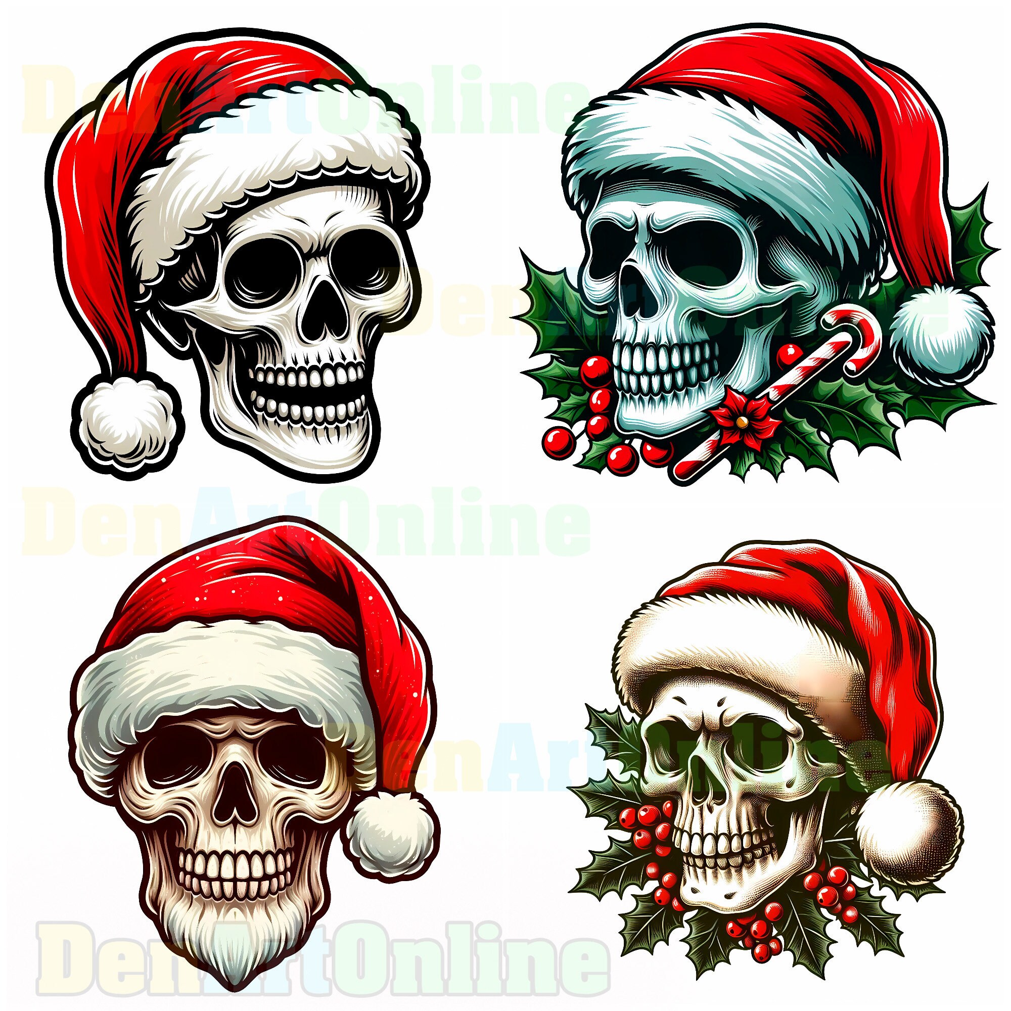 Christmas Skull Clipart: Santa Hat Holiday Art (JPG) - Etsy