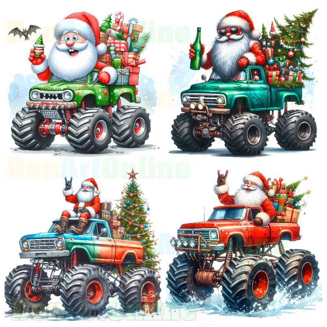 Christmas Santa Monster Truck 27 JPG, Whimsical Santa Claus, Quirky ...