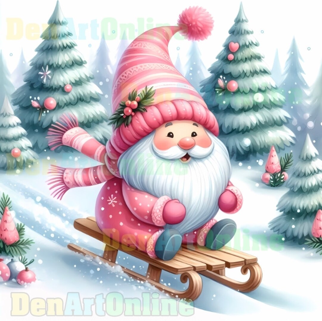 Cute Pink Christmas Gnomes Clipart, 20 Pink Gnome Winter Clipart JPG ...