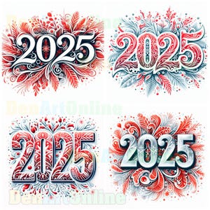 2025 Printable Card, Happy New Year Greetings, New Year Set of 30 JPG ...
