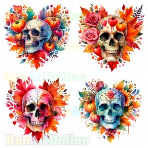 Autumn Skull Clipart Bundle: Spooky Halloween Skulls (digital Download ...