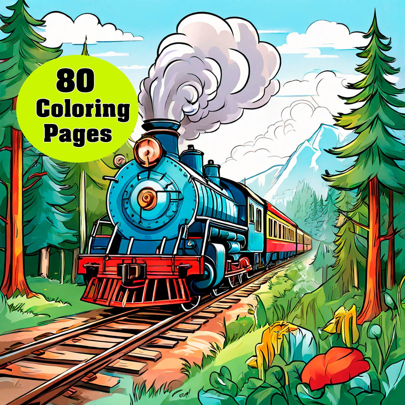 80 Best Trains Coloring Book for Kids, Steam Locomotive Coloring Pages ...