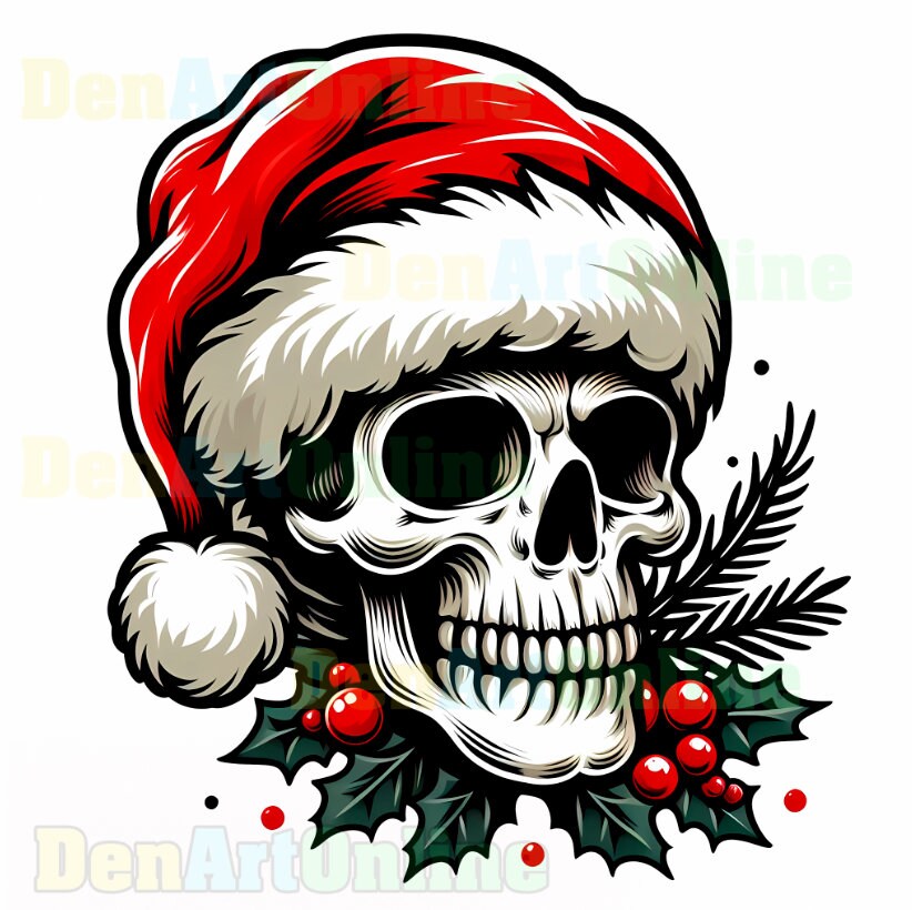 Christmas Skull Clipart, 14 Skull JPG, Santa Hat, Christmas Art ...