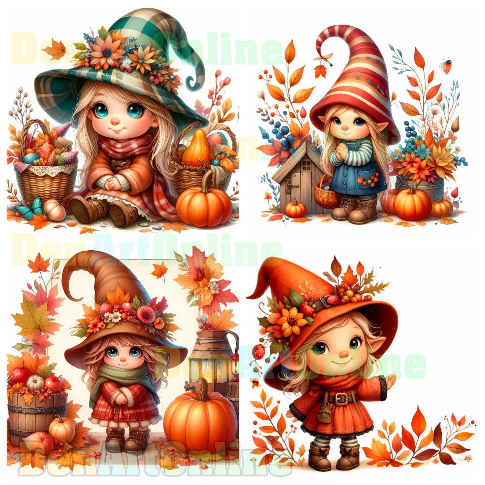 Autumn Gnome Girl Clipart, Cute Gnome 20 Jpgs, Gnome Halloween ...