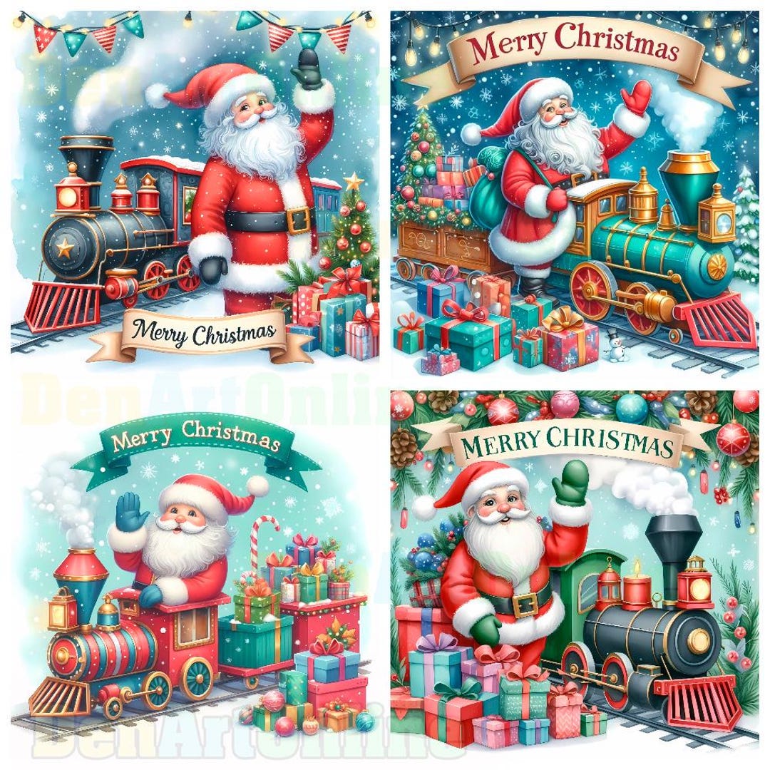 Santa Claus Christmas Train Clipart: Festive Xmas Graphics (JPG) - Etsy