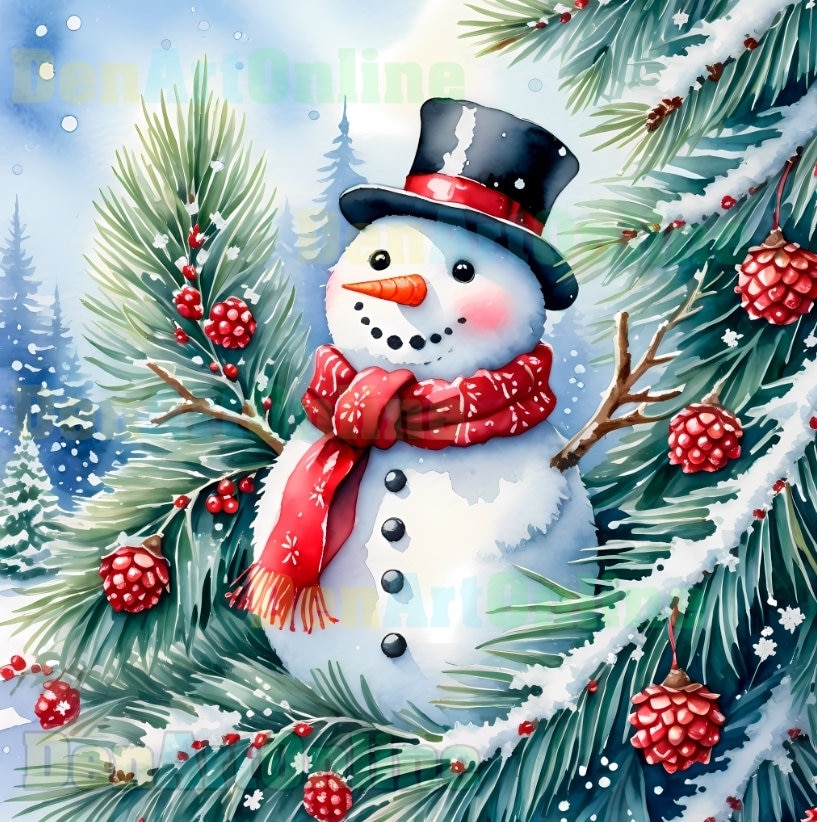 12 Snowman in Winter Scenery Clipart Bundle, High Quality Watercolor ...