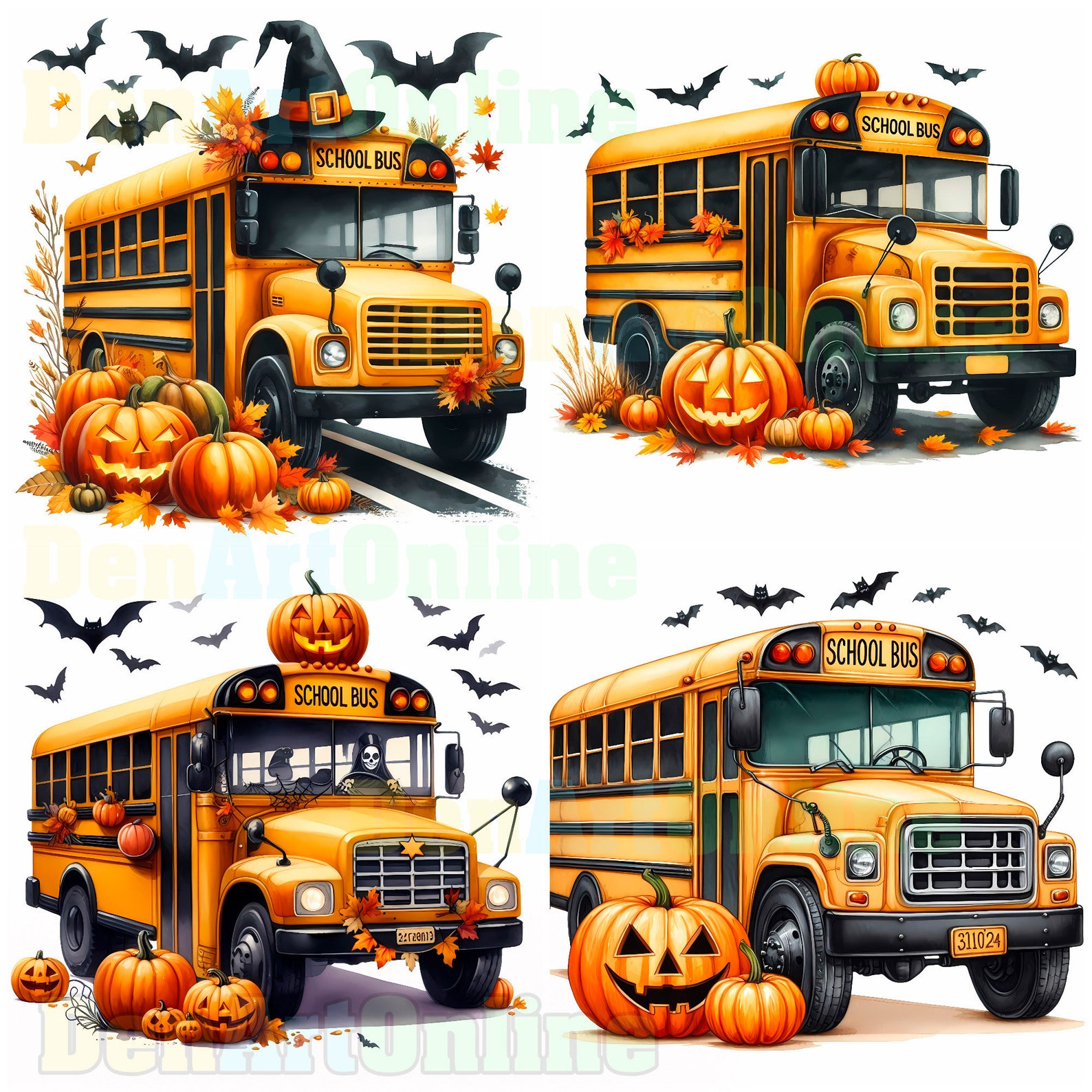 Halloween School Bus 21 Jpgs, Spooky School, Bus Clipart, Halloween ...