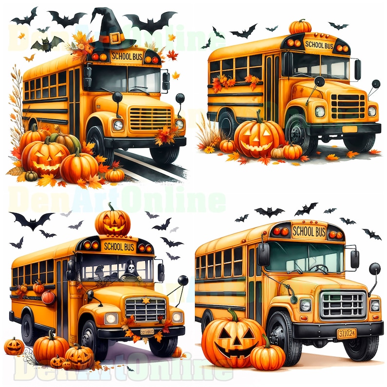 Halloween School Bus 21 Jpgs, Spooky School, Bus Clipart, Halloween ...