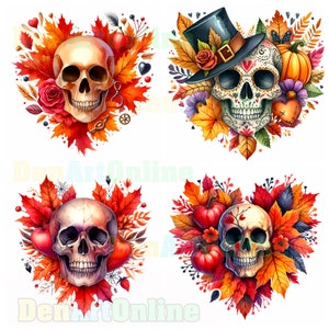 Autumn Skull Clipart Bundle: Spooky Halloween Skulls (digital Download ...