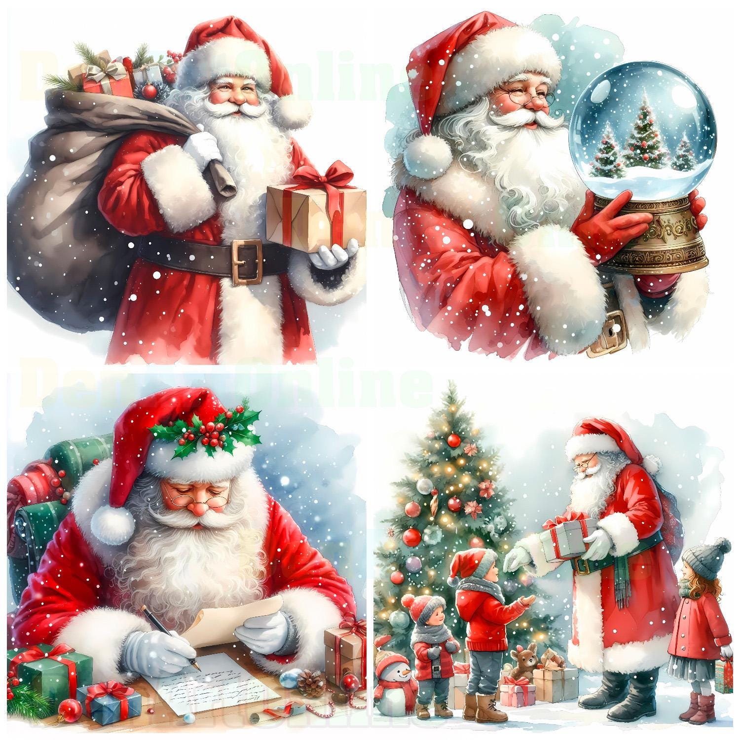 Watercolor Santa Claus Clipart: 42 Christmas JPG Images (digital ...