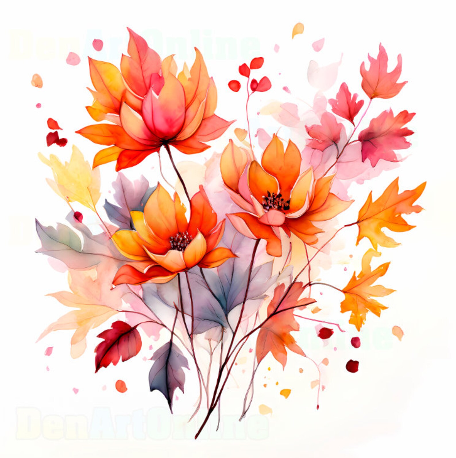 11 Watercolor Autumn Bouquet Flowers, Autumn Jpgs, Bouquet, Fall ...