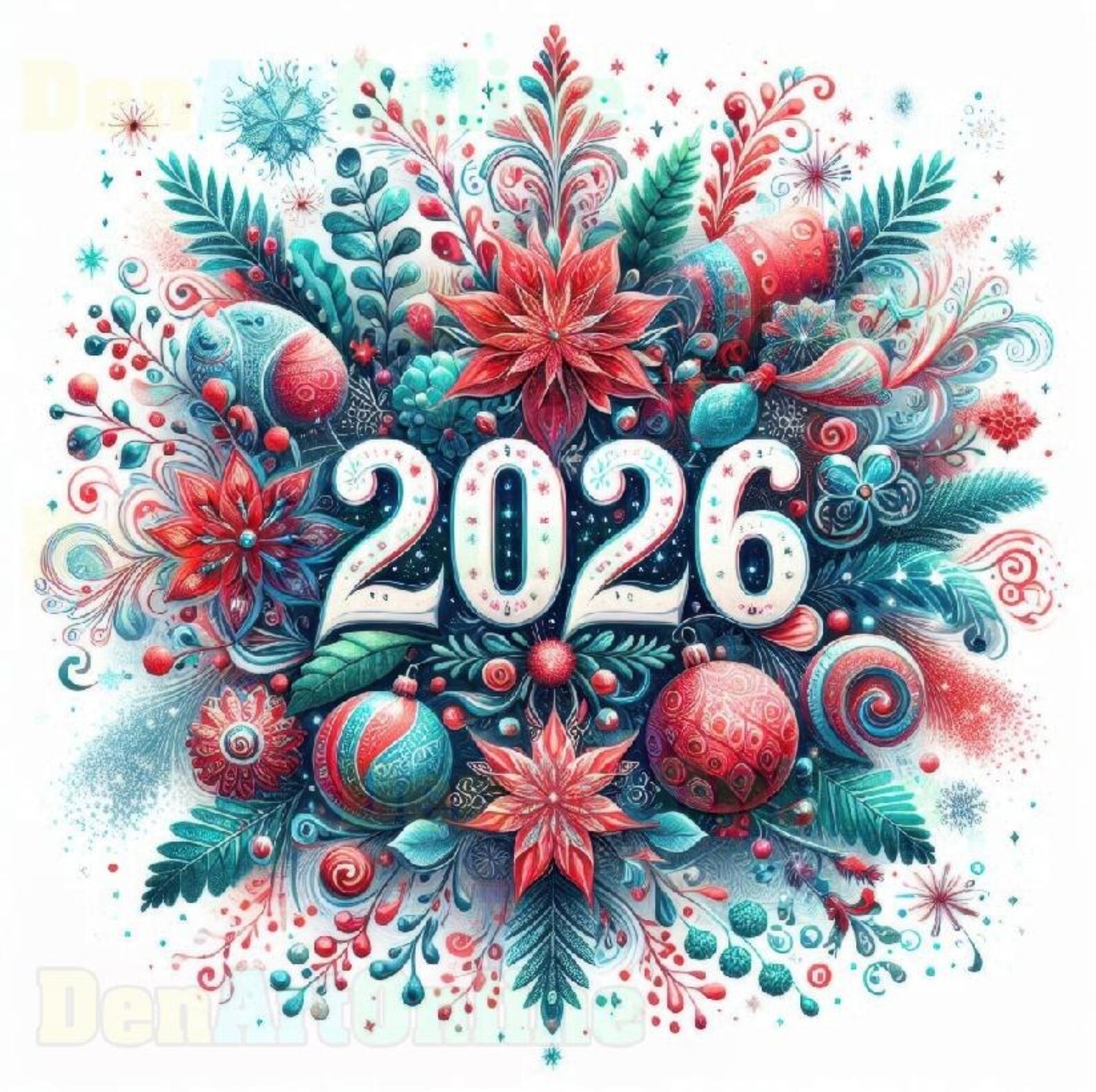 Happy New Year 2025 Watercolor Clipart: Festive Digital Art (commercial ...