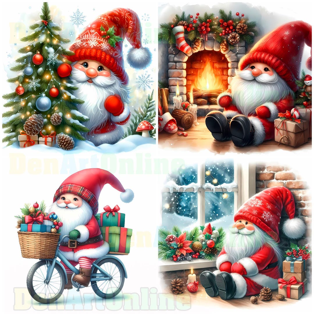 Watercolor Festive Gnomes Clipart, 28 JPG Christmas Gnomes Clipart ...