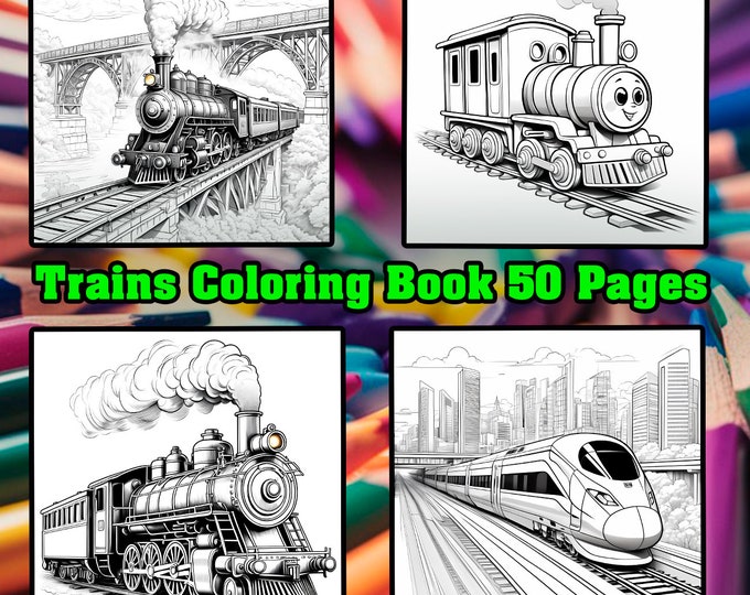 Trains Coloring Book: 50 Unique Locomotive Pages (digital Download) - Etsy