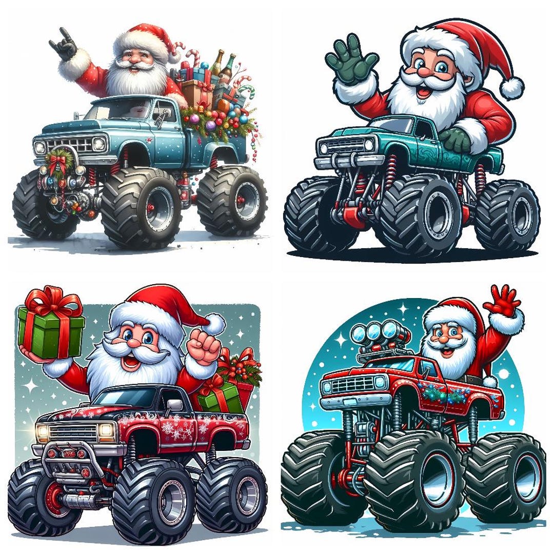 Christmas Santa Monster Truck Clipart 19 JPG, Quirky Christmas Santa ...