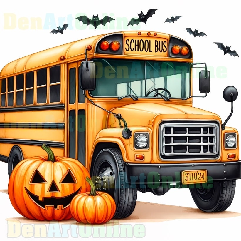 Halloween School Bus 21 Jpgs, Spooky School, Bus Clipart, Halloween ...