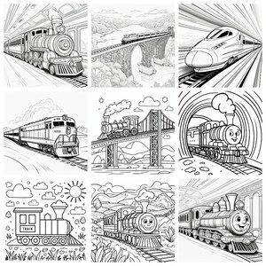 100 TRAIN Coloring Pages, Coloring Book for Train Lovers, Printable ...