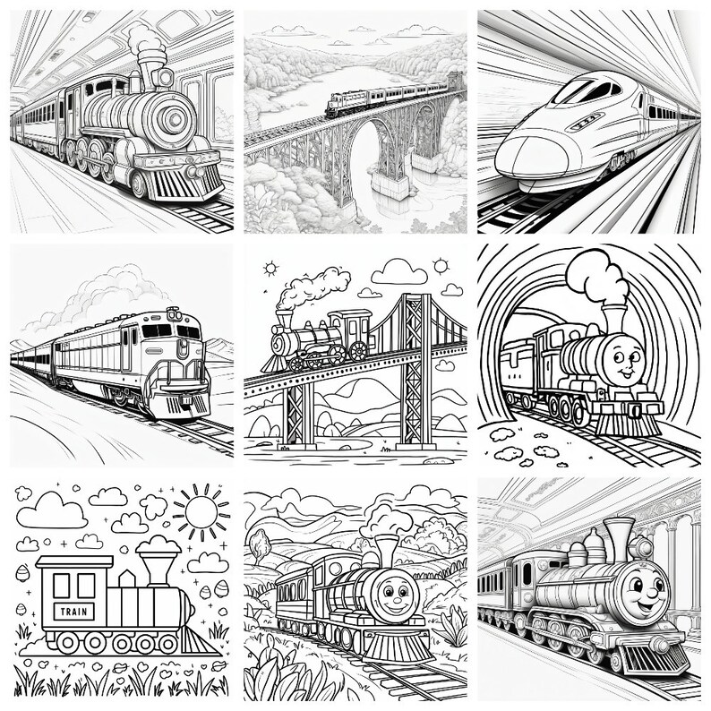 100 TRAIN Coloring Pages, Coloring Book for Train Lovers, Printable ...