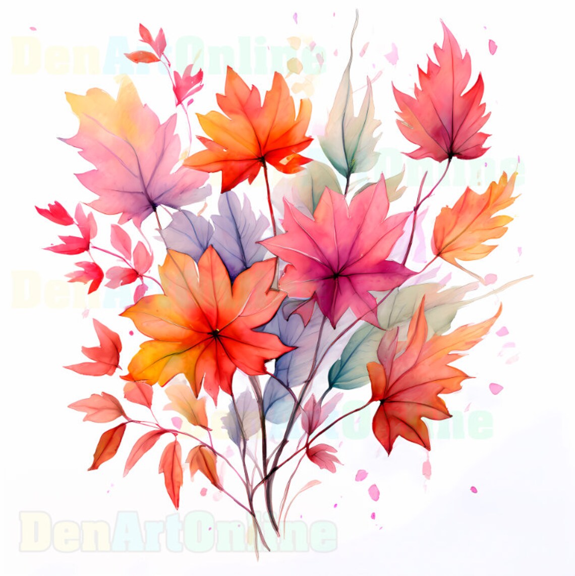 12 Fall Leaf Clipart Bundle, Autumn Leaf Watercolor Clipart, Jpgs ...