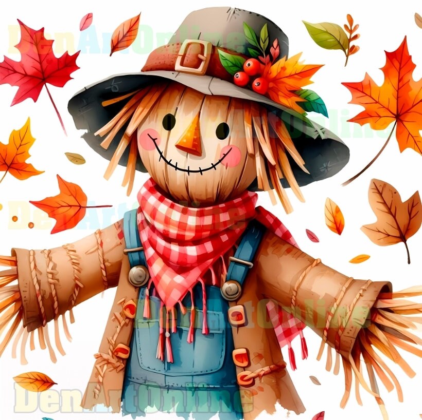 Cute Scarecrow Clipart Bundle, Fall Autumn Thanksgiving Clipart, 21 JPG ...