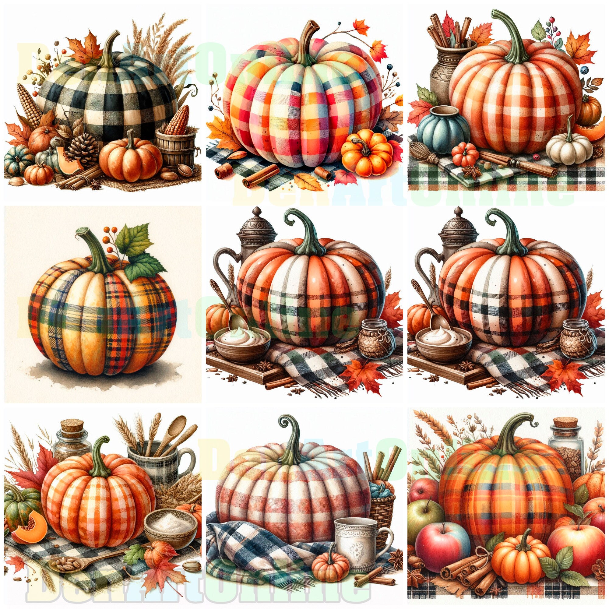 Plaid Pumpkin Clipart 24 High Quality 300 DPI Jpegs, Cozy Autumn ...