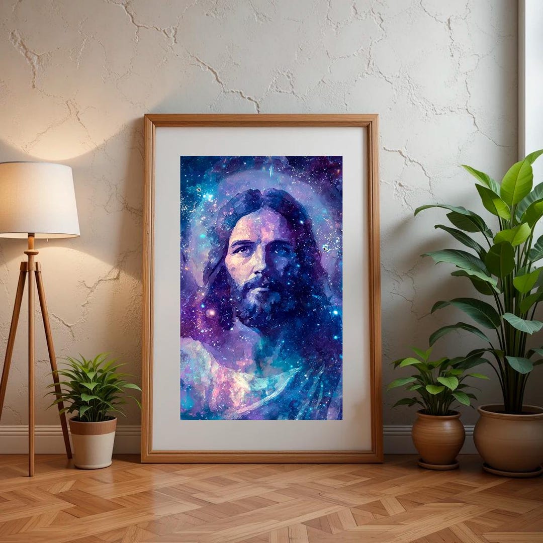Watercolor Jesus Surrounded by Stars and Galaxies, Christian Digital ...