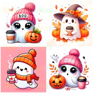 42 Cute Ghost Halloween Bundle, Cute Halloween Clipart JPG, Spooky ...
