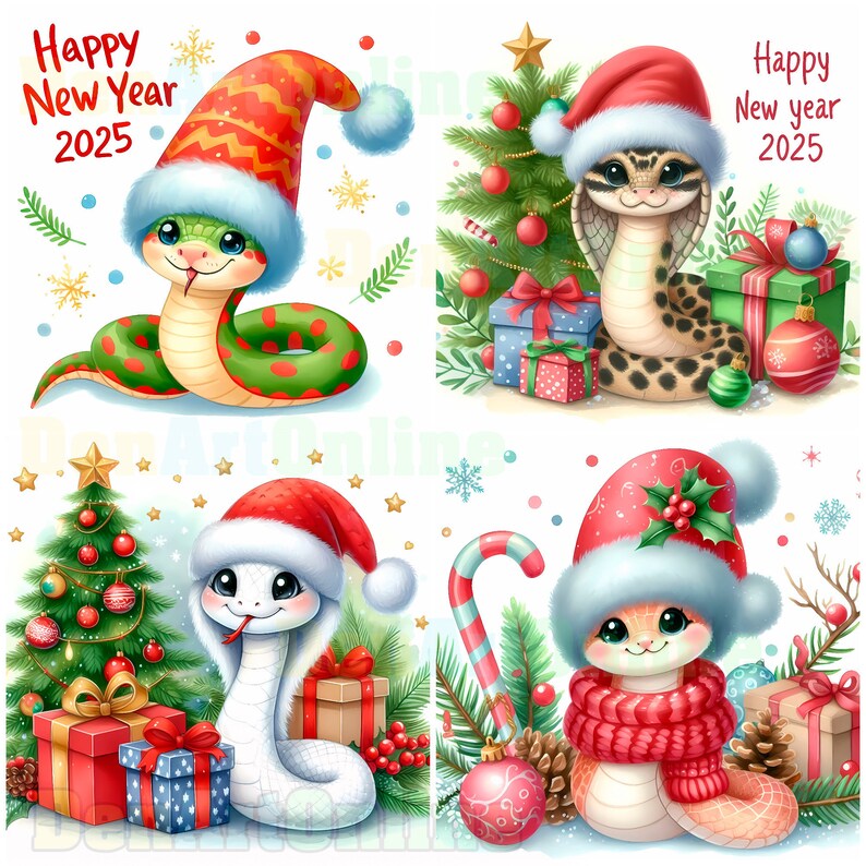 Cute Watercolor Christmas Snakes Cliparts, 33 Christmas Snakes Images ...