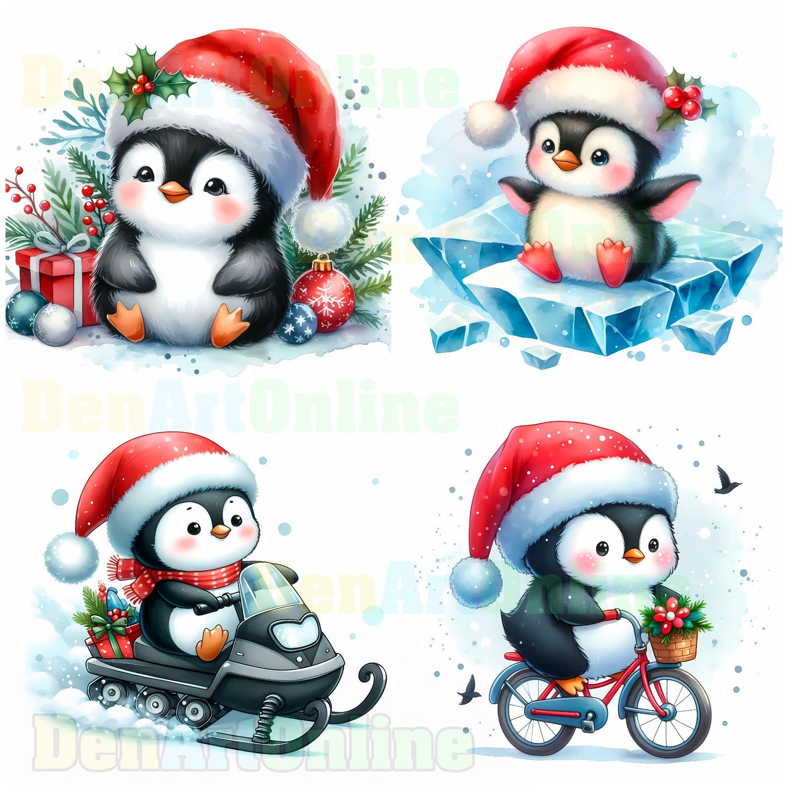 38 Winter Penguin Clipart JPG, Christmas Penguin Clipart,watercolor ...