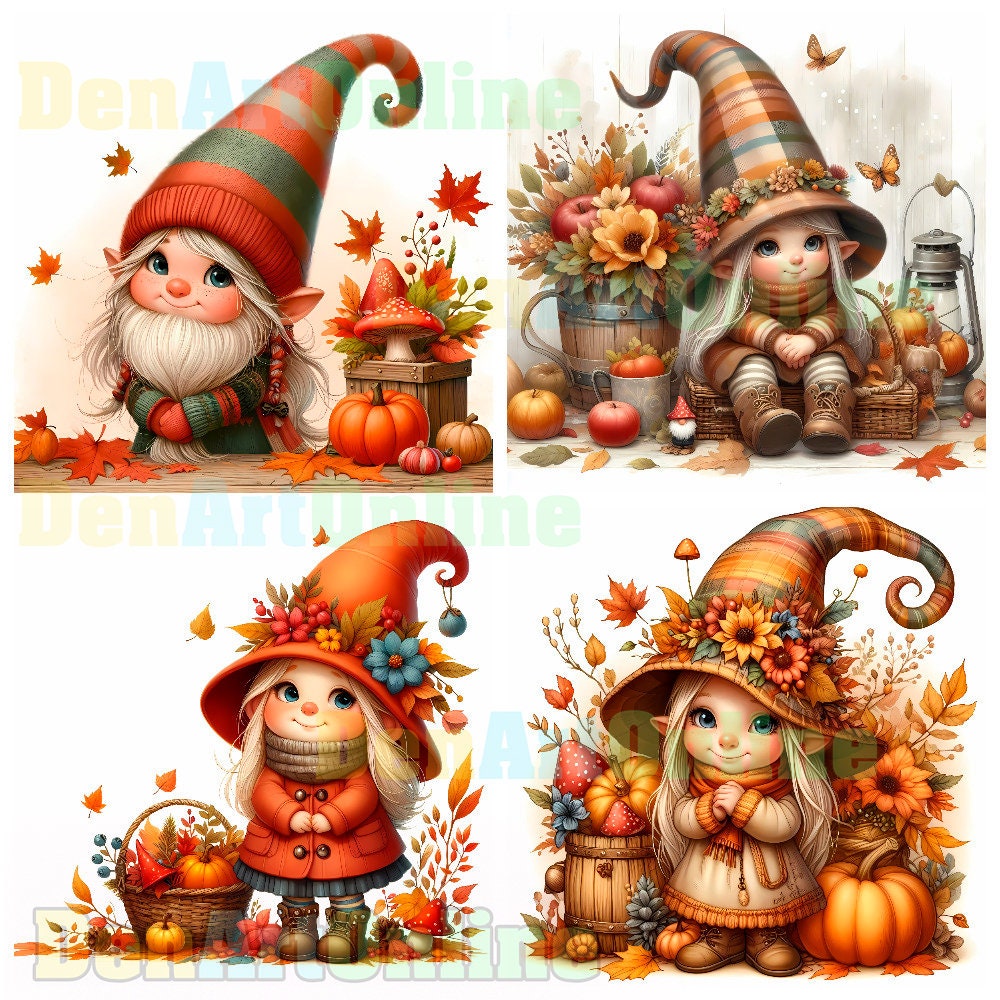 Autumn Gnome Girl Clipart, Cute Gnome 20 Jpgs, Gnome Halloween ...