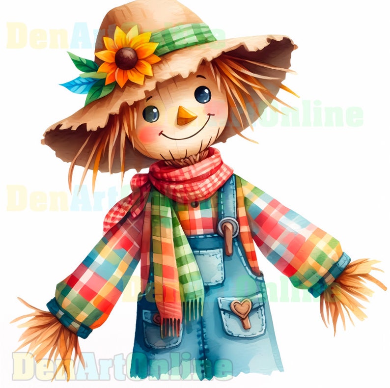 Cute Scarecrow Clipart Bundle, Fall Autumn Thanksgiving Clipart, 21 JPG ...