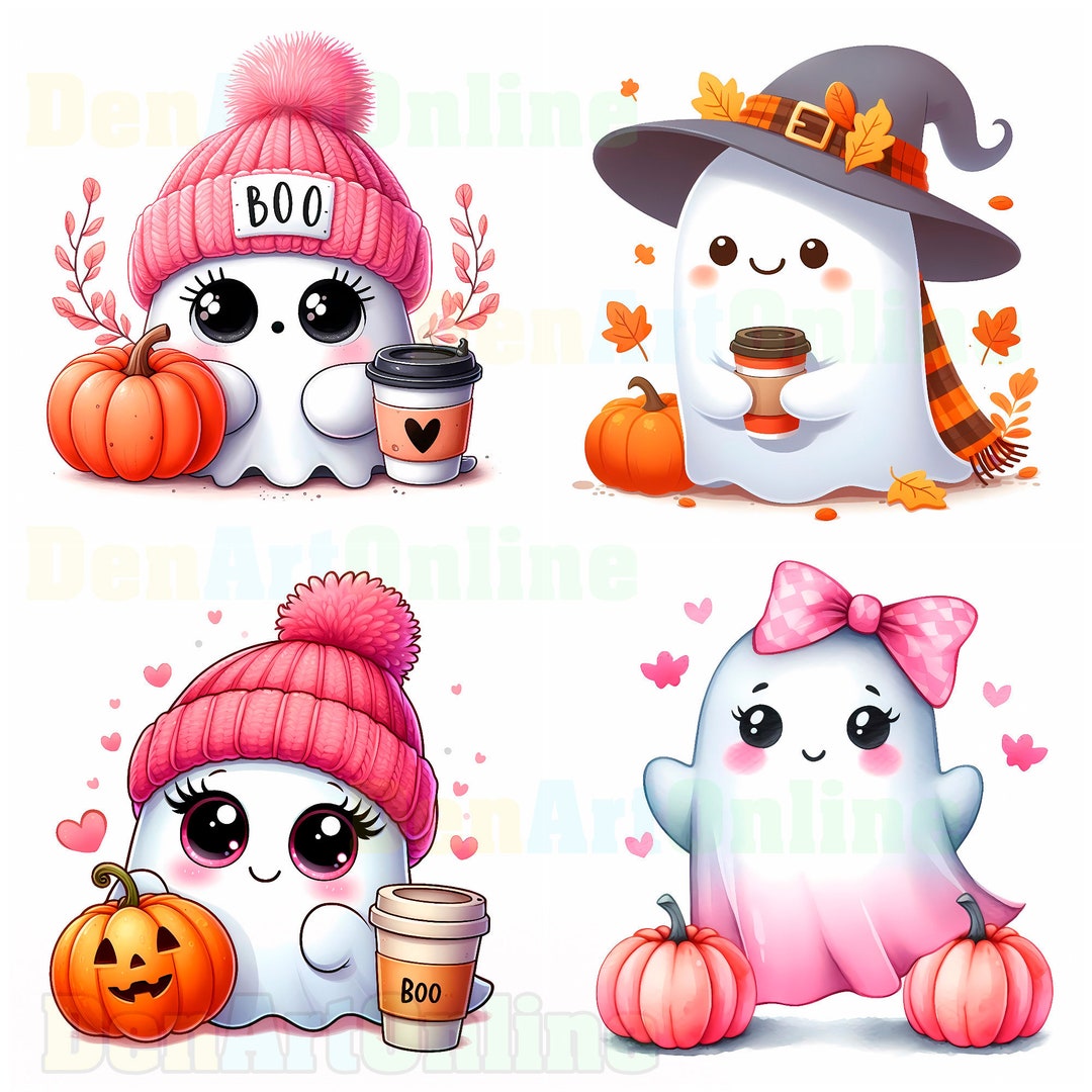 42 Cute Ghost Halloween Bundle, Cute Halloween Clipart JPG, Spooky ...