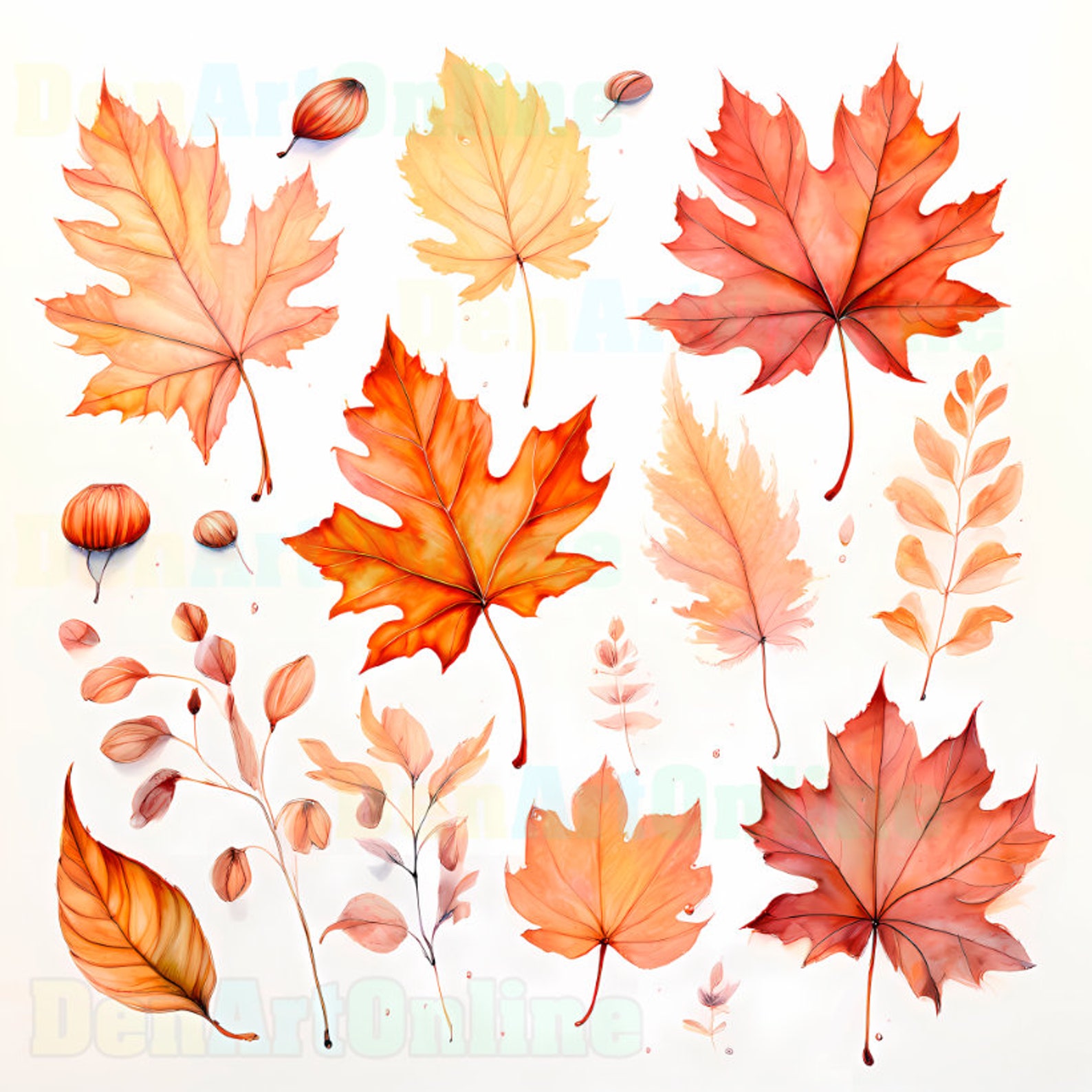 12 Fall Leaf Clipart Bundle, Autumn Leaf Watercolor Clipart, Jpgs ...