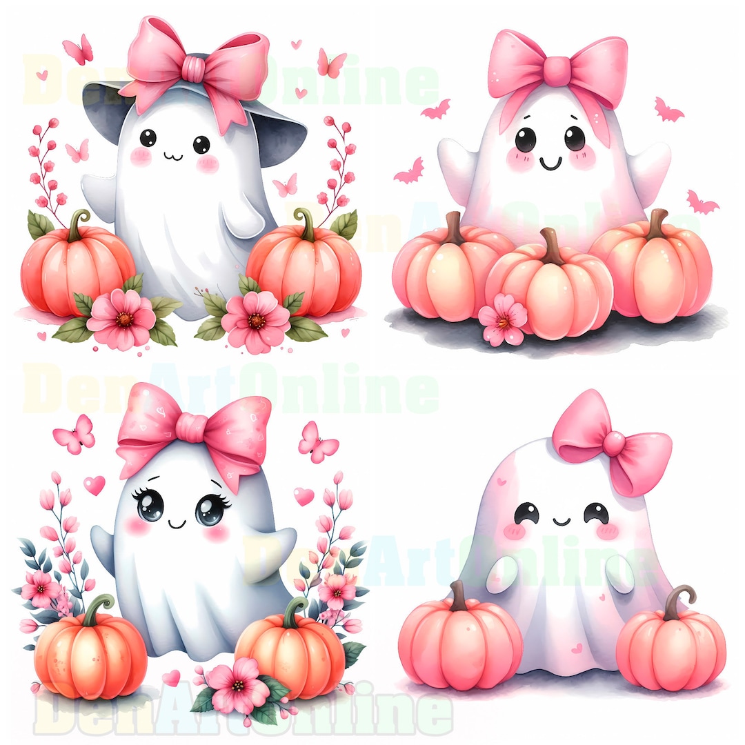 CUTE Pink Ghost Halloween, 25 High Quality 300 DPI JPG, Cute Bow ...