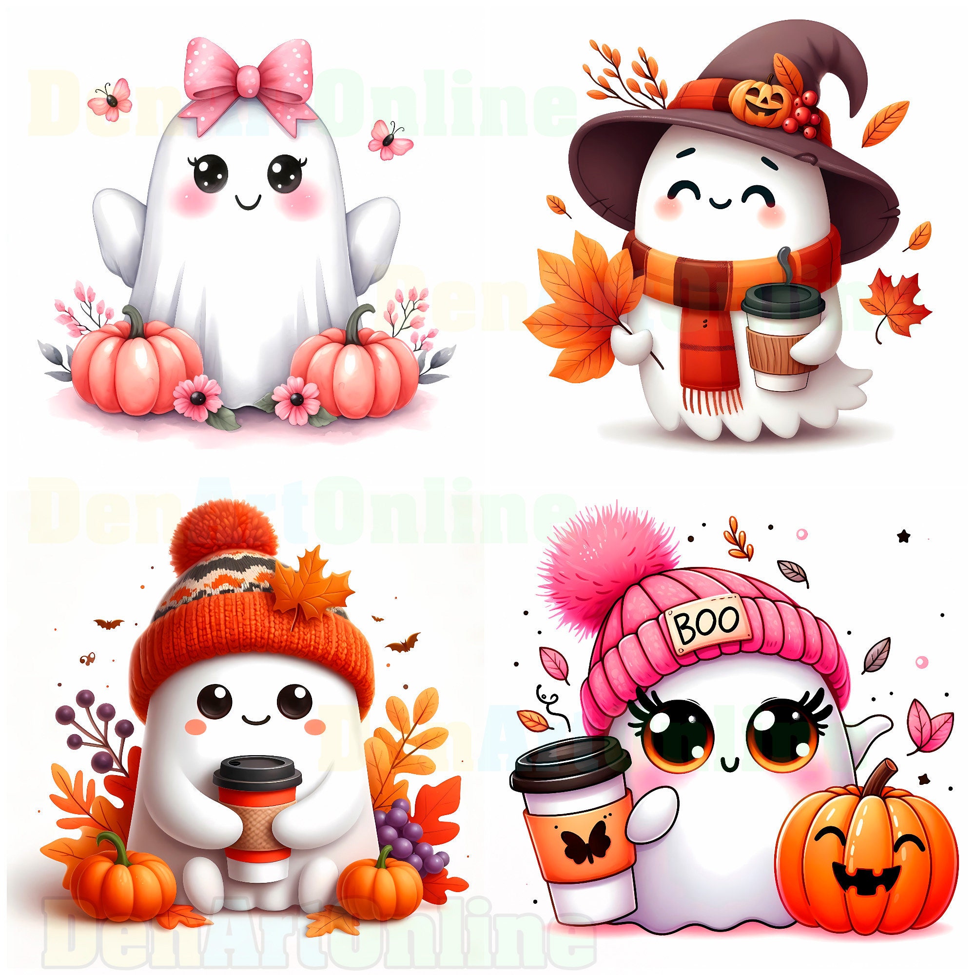 42 Cute Ghost Halloween Bundle, Cute Halloween Clipart JPG, Spooky ...