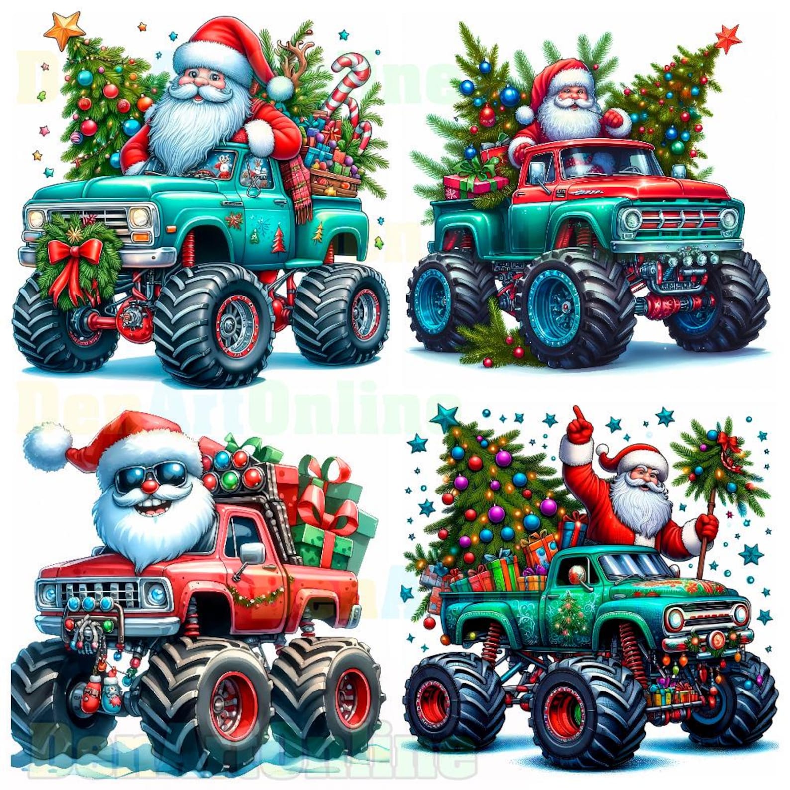 Santa Monster Truck Clipart Christmas 4x4 Truck Digital Download