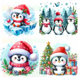 38 Winter Penguin Clipart JPG, Christmas Penguin Clipart,watercolor ...