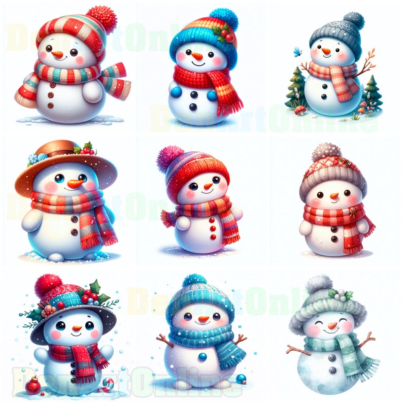 15 Cute Christmas Snowman Bundle Clipart, JPG Memory Book, Junk ...