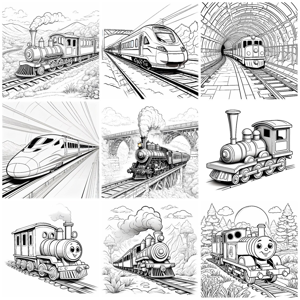 Trains Coloring Book: 50 Unique Locomotive Pages (digital Download) - Etsy