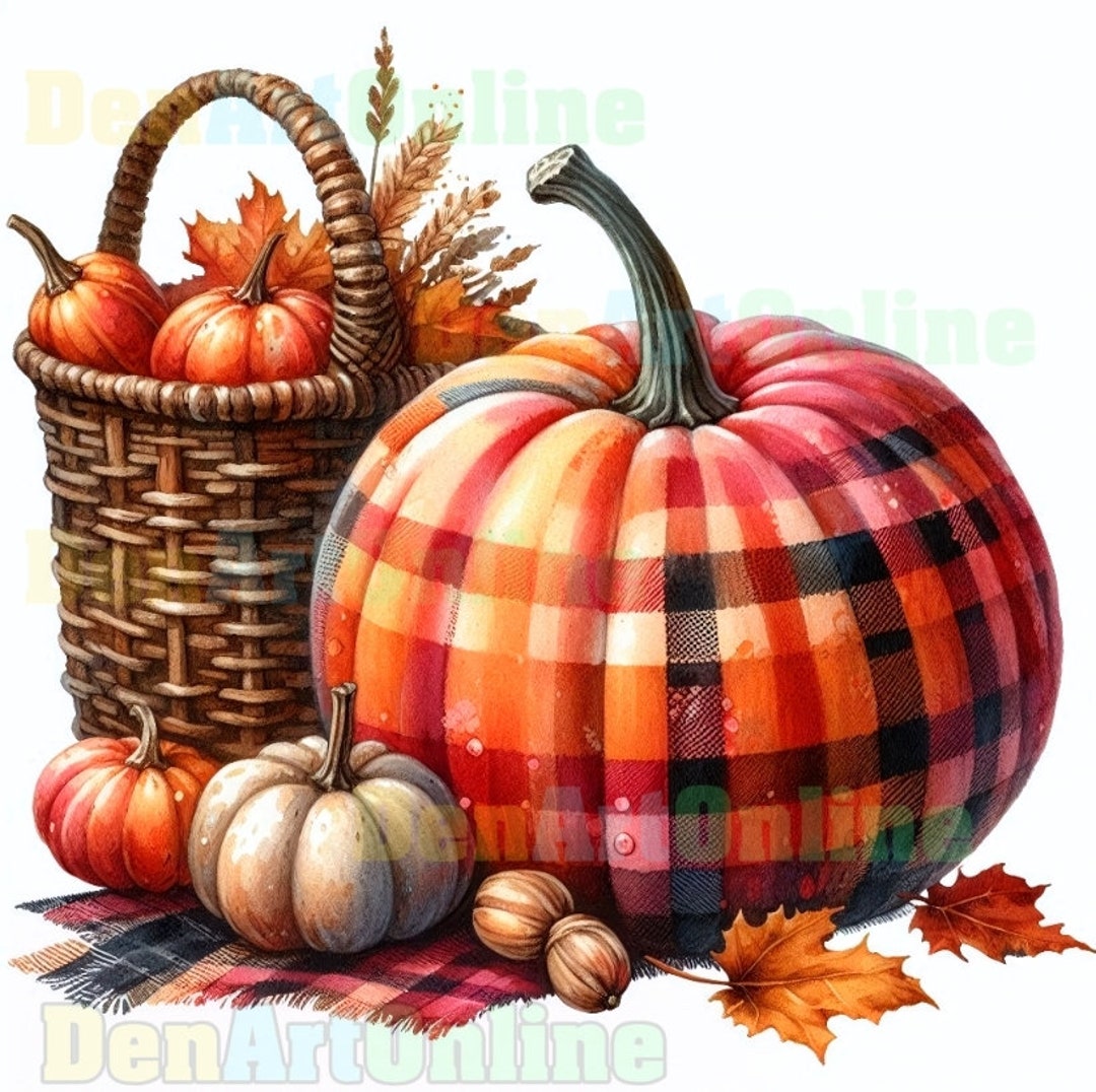 Plaid Pumpkin Clipart 24 High Quality 300 DPI Jpegs, Cozy Autumn ...