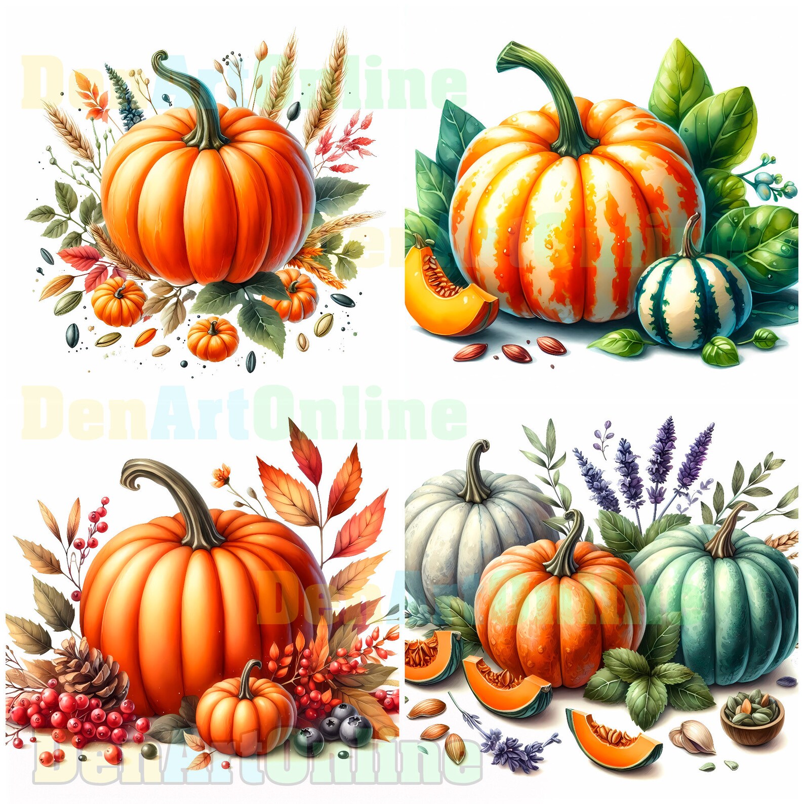 Autumn Pumpkin Clipart: Fall Harvest Graphics (JPG) - Etsy