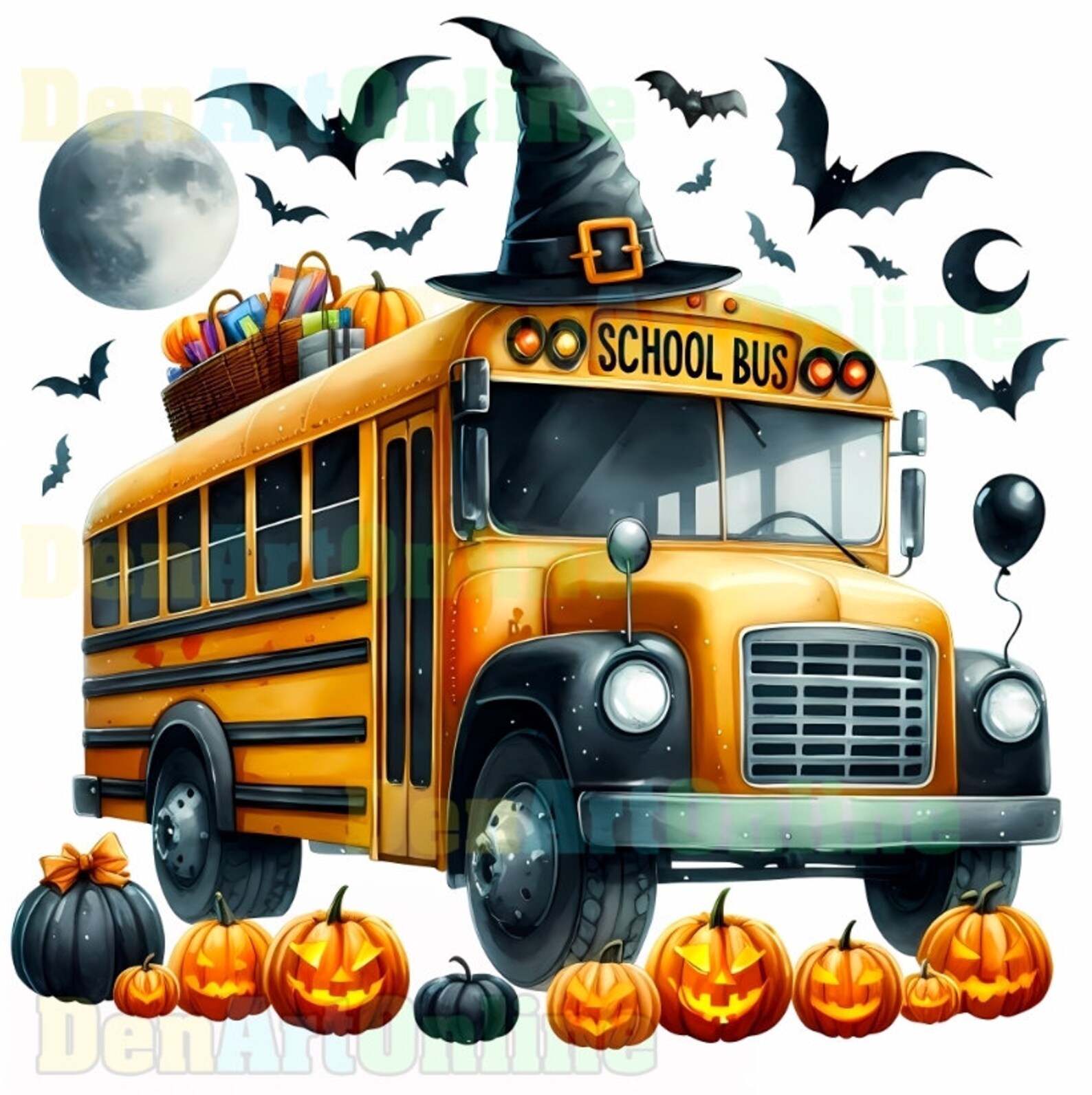 Halloween School Bus 21 Jpgs, Spooky School, Bus Clipart, Halloween ...