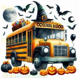 Halloween School Bus 21 Jpgs, Spooky School, Bus Clipart, Halloween ...