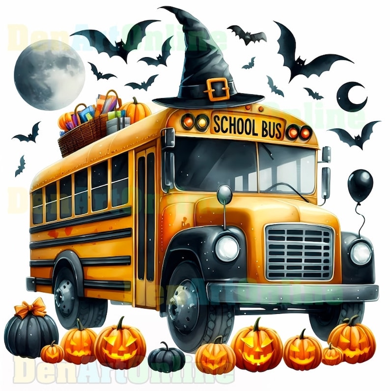 Halloween School Bus 21 Jpgs, Spooky School, Bus Clipart, Halloween ...