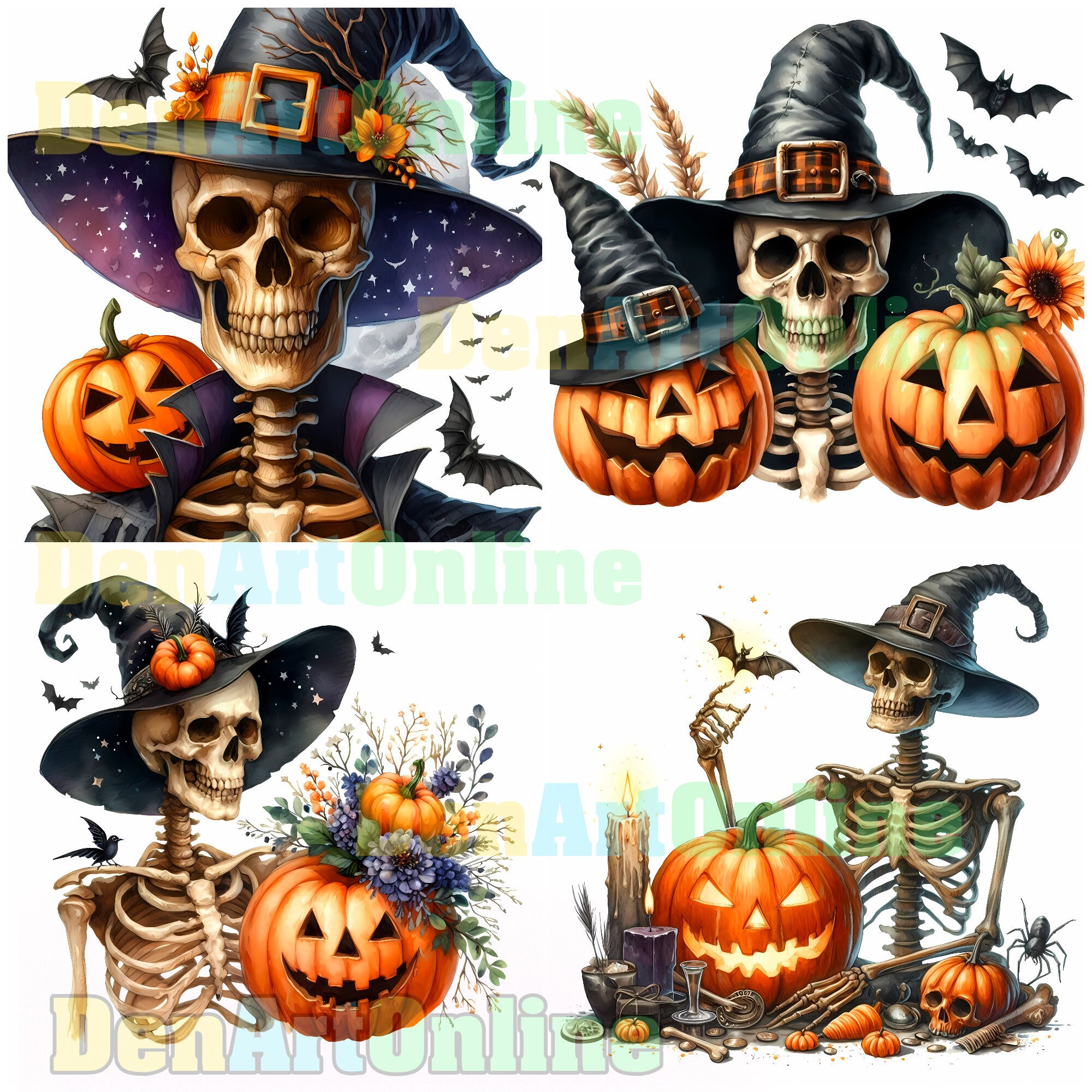 18 Halloween Skeleton Clipart, High Quality Jpgs, Skull Clipart, Creepy ...
