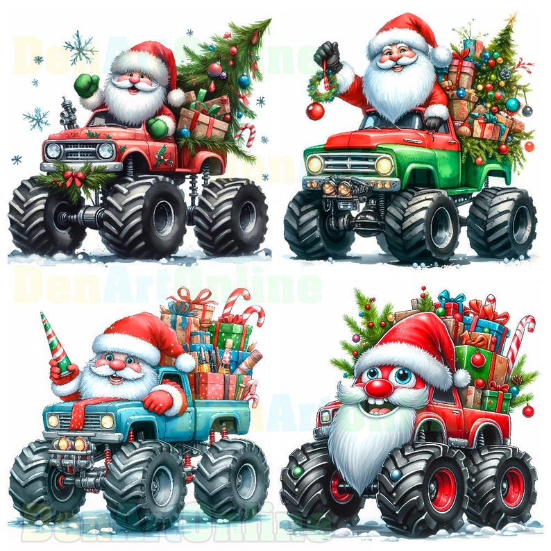 Santa Monster Truck Clipart Christmas 4x4 Truck Digital Download