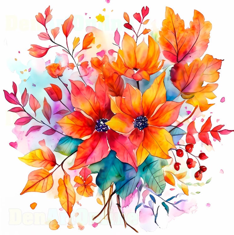 11 Watercolor Autumn Bouquet Flowers, Autumn Jpgs, Bouquet, Fall ...