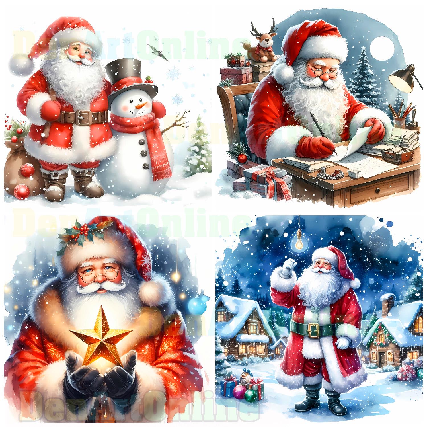Watercolor Santa Claus Clipart: 42 Christmas JPG Images (digital ...