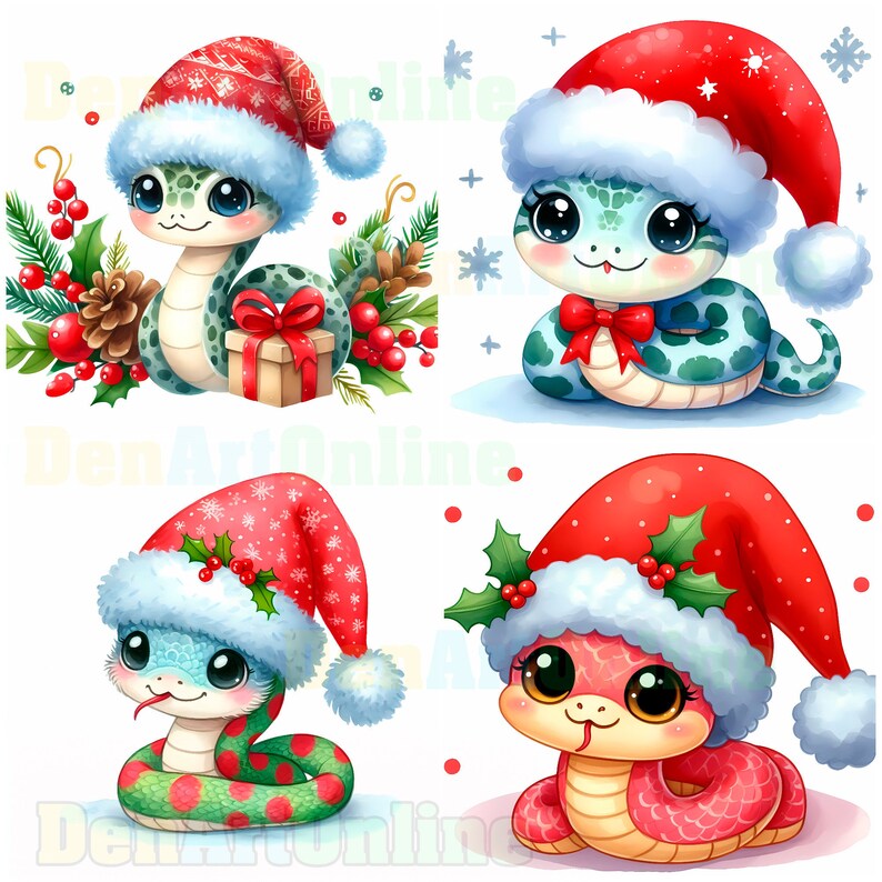 Cute Watercolor Christmas Snakes Cliparts, 33 Christmas Snakes Images ...