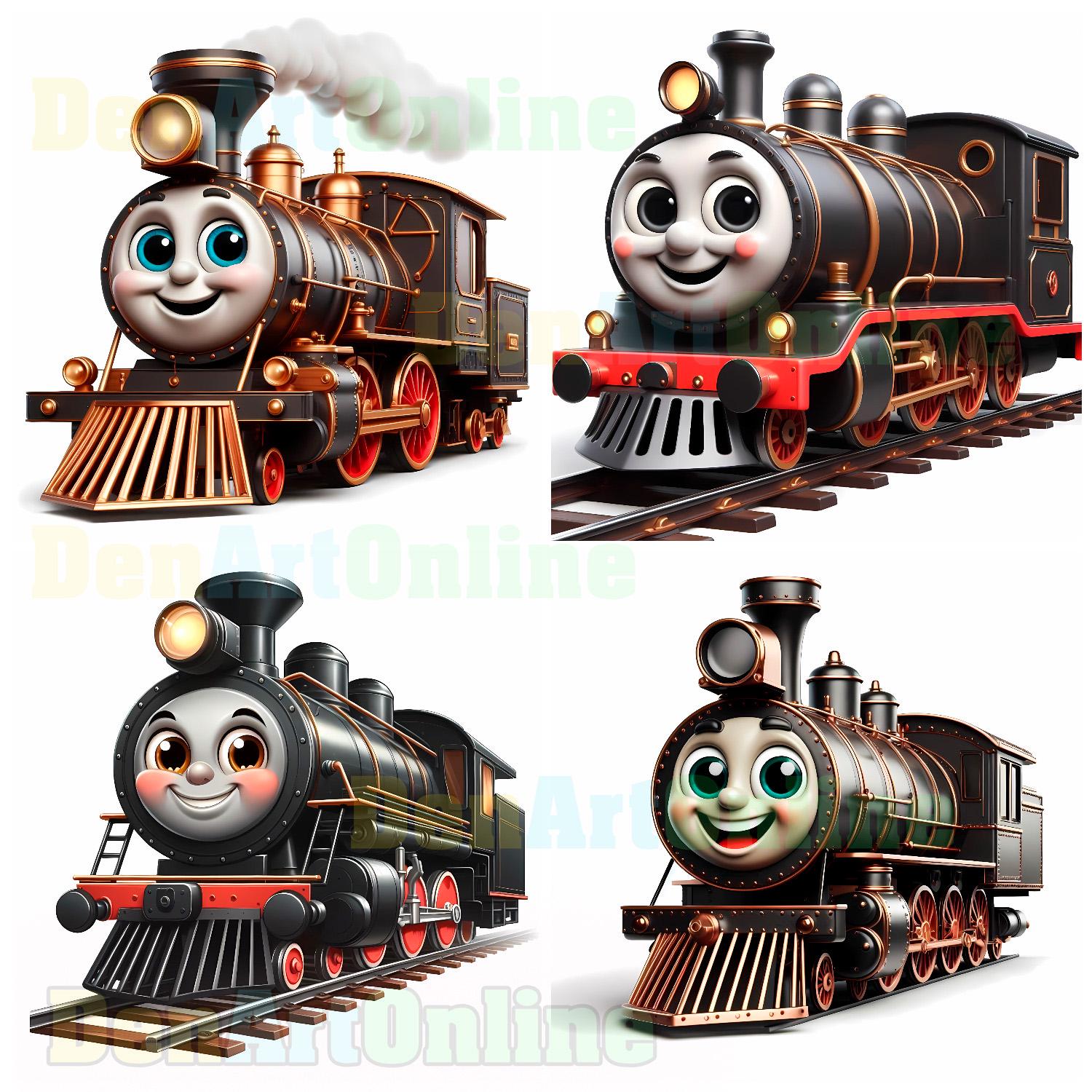 Cute Train Clipart Set 38 JPG, Nursery Train Art, Cartoon Locomotives ...